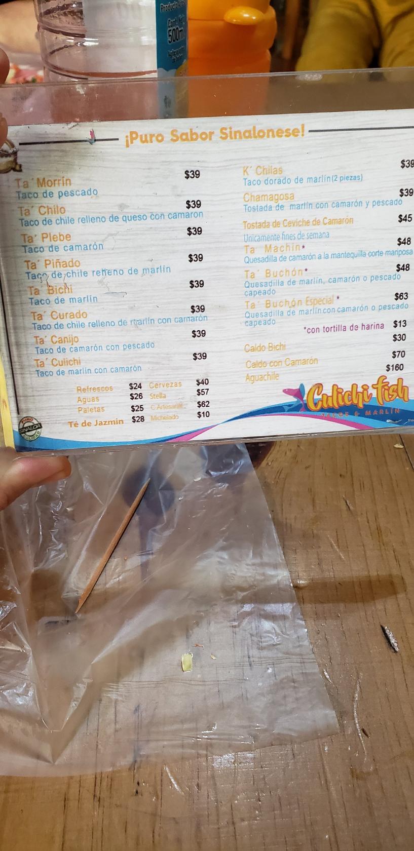 Carta del restaurante Culichi Fish, Ciudad del México
