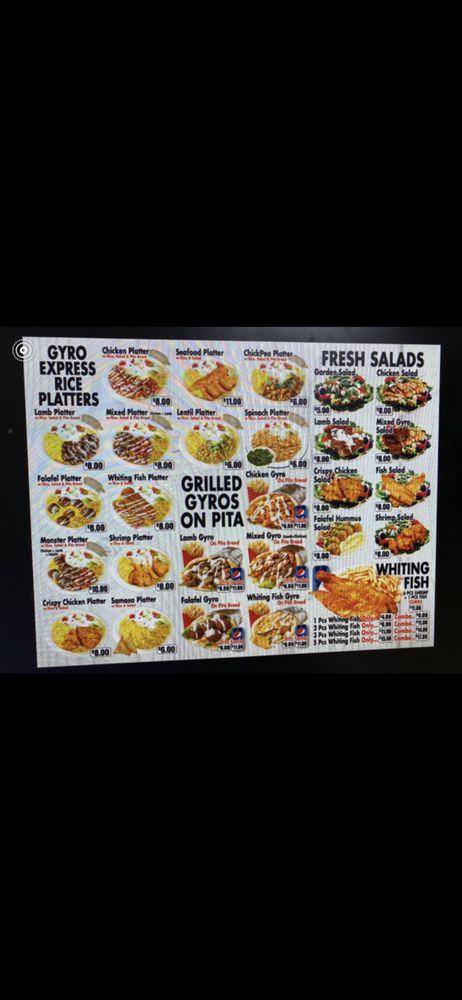 Menu at Gyro Express restaurant, Trenton