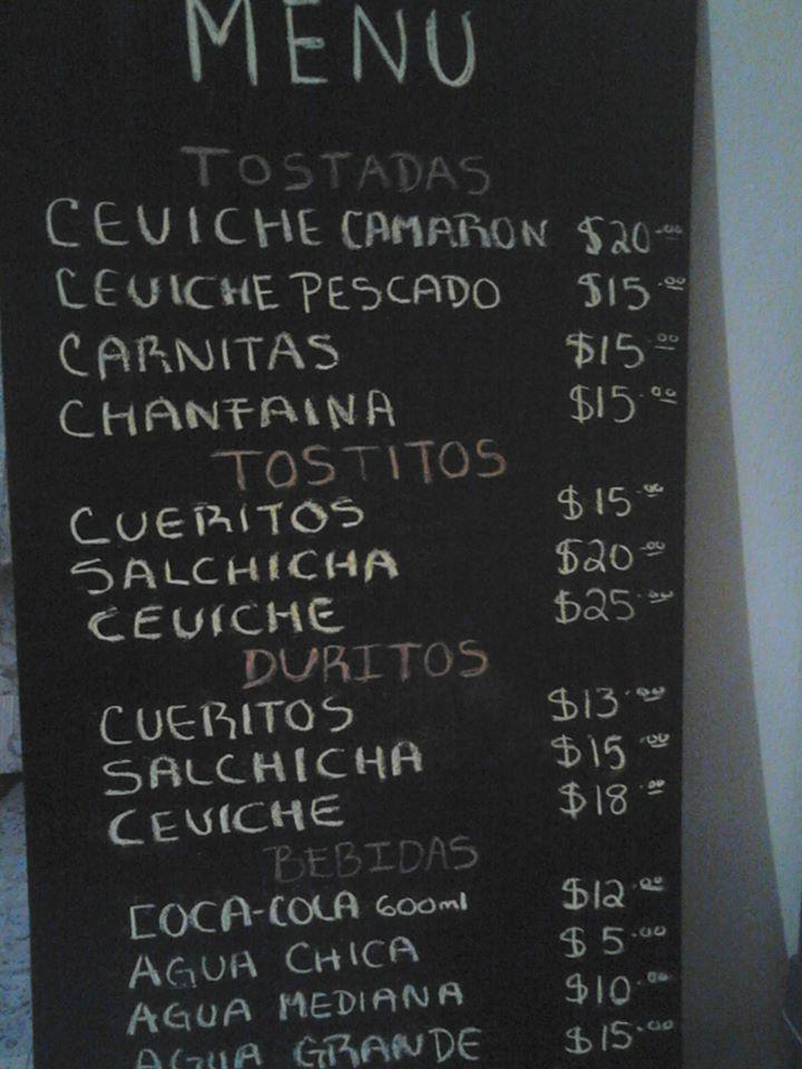 Carta del restaurante Las Tostadas, Tepic, Rio grijalva 126