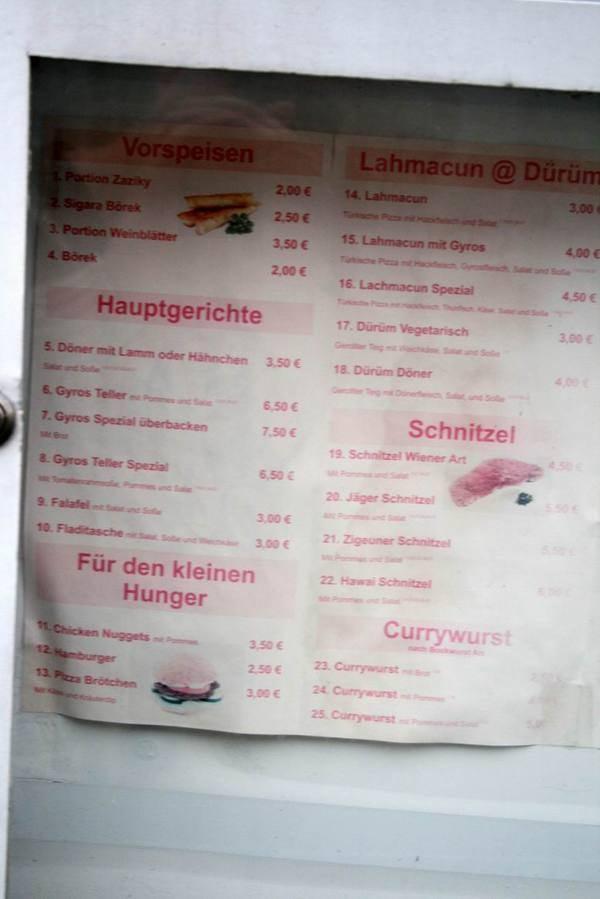 Menu at TAT restaurant, Brunswick, Köterei 1