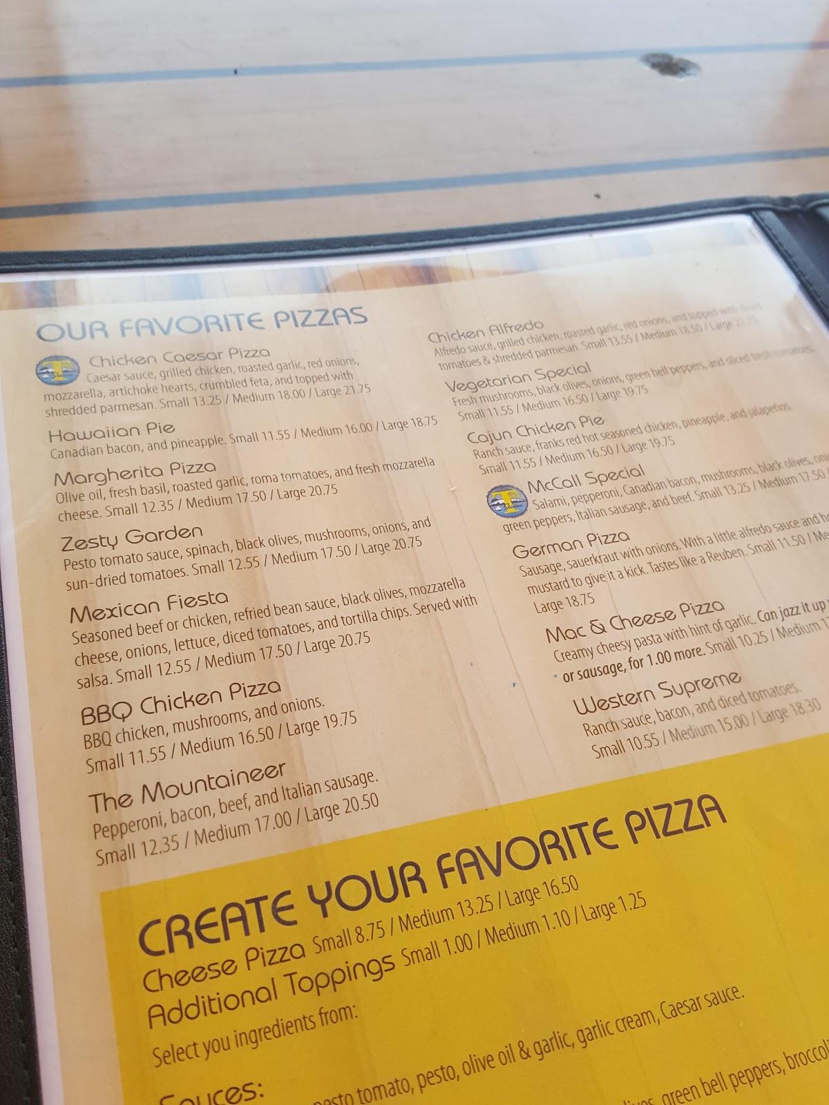 Menu at Toll Station Pizza and Grill pizzeria, McCall