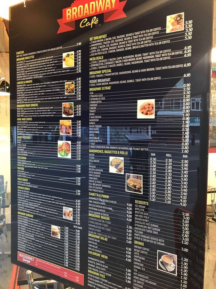 Carta de Broadway Cafe, Surbiton, 66 Tolworth Broadway