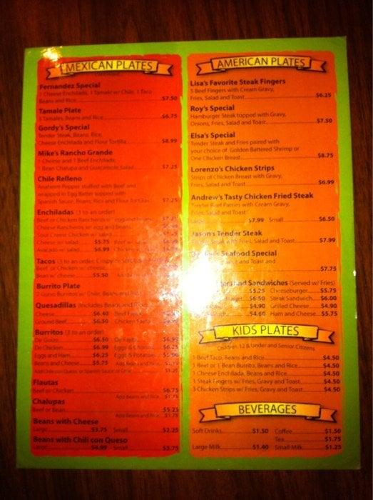 Menu at Fernandez Restaurant, San Angelo
