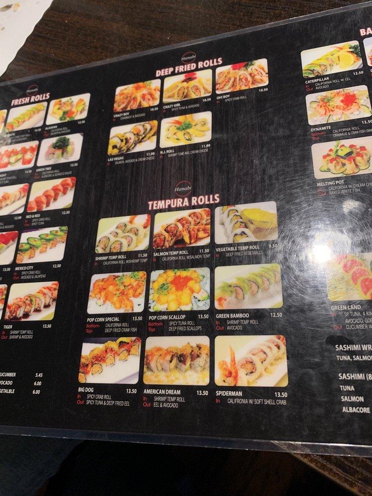 Menu at Hanabi Sushi restaurant, Victorville