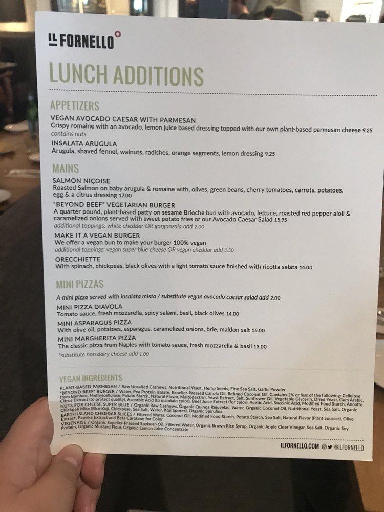 Menu at IL FORNELLO on Danforth restaurant, Toronto, 576 Danforth Ave