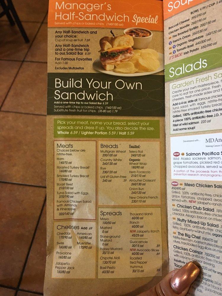 Menu at Jason's Deli restaurant, Tyler