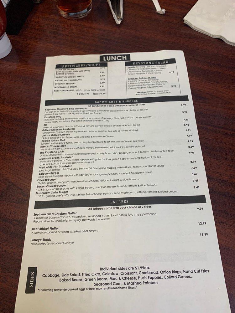 Menu at Keystone Grill restaurant, Colonial Heights