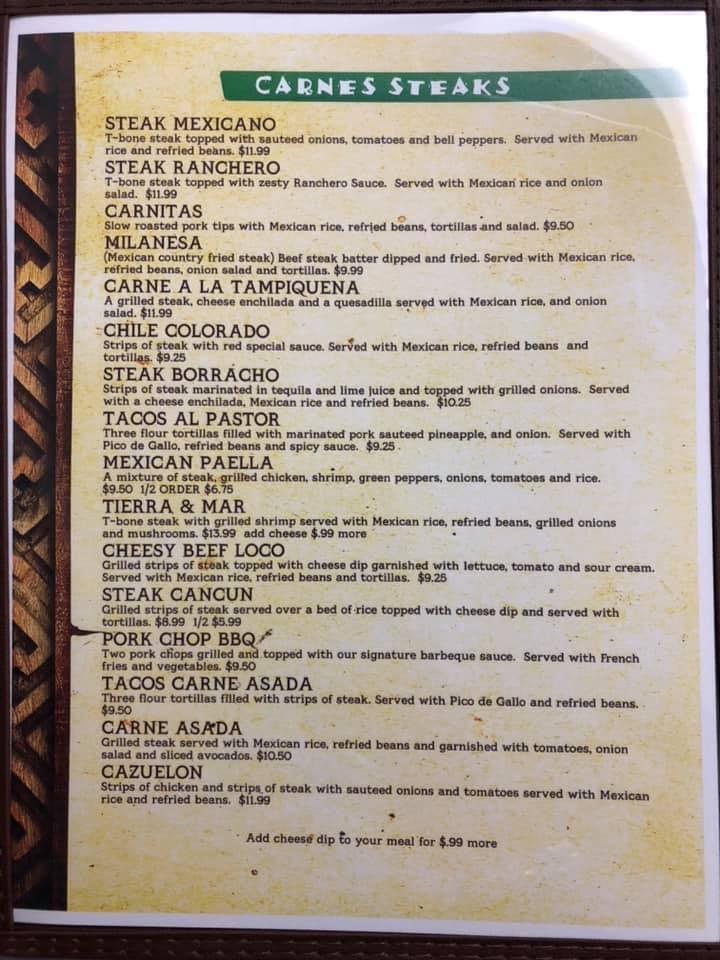 Menu at La Fuente Mexican Restaurant, Flora, E North Ave