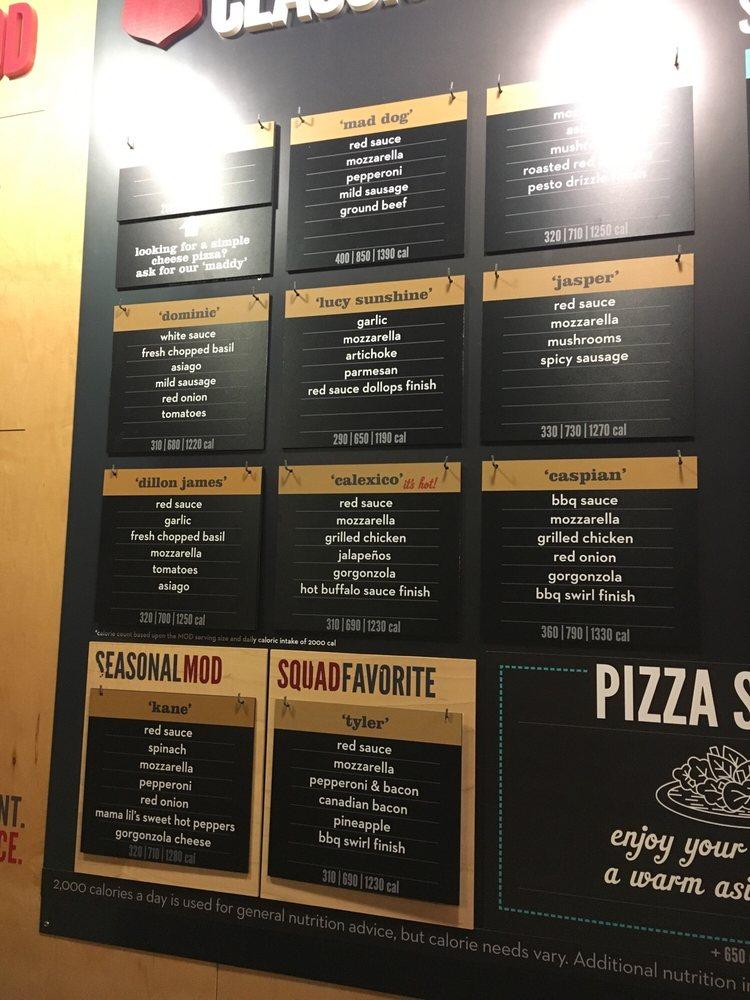 Menu at MOD Pizza pizzeria, Houston, San Felipe St