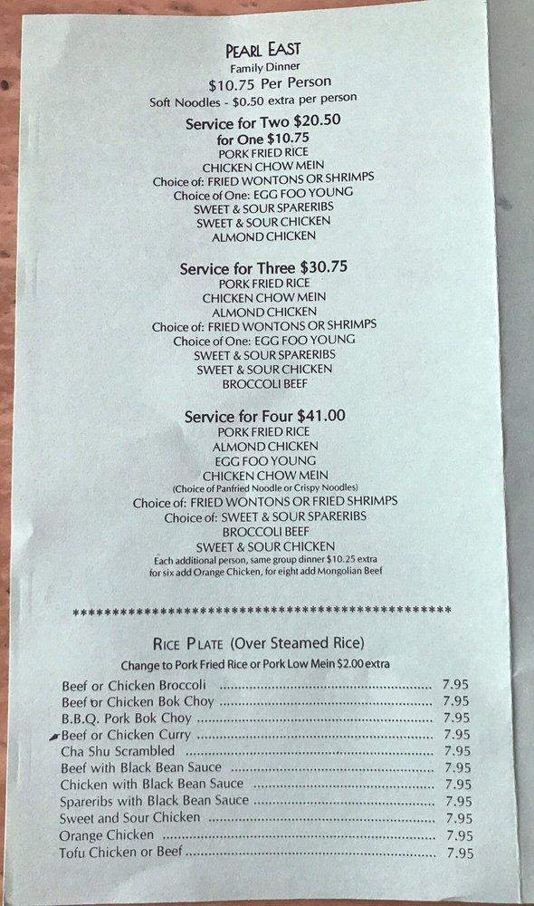 Menu at Pearl East Chinese Restaurant, Santa Maria