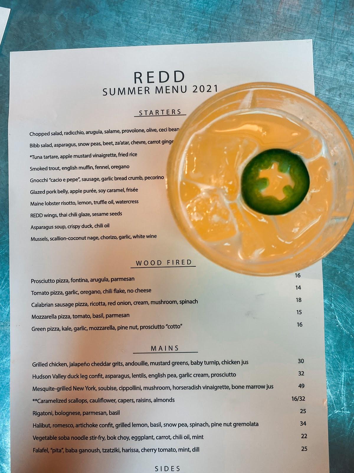 Menu at Redd restaurant, Rochester