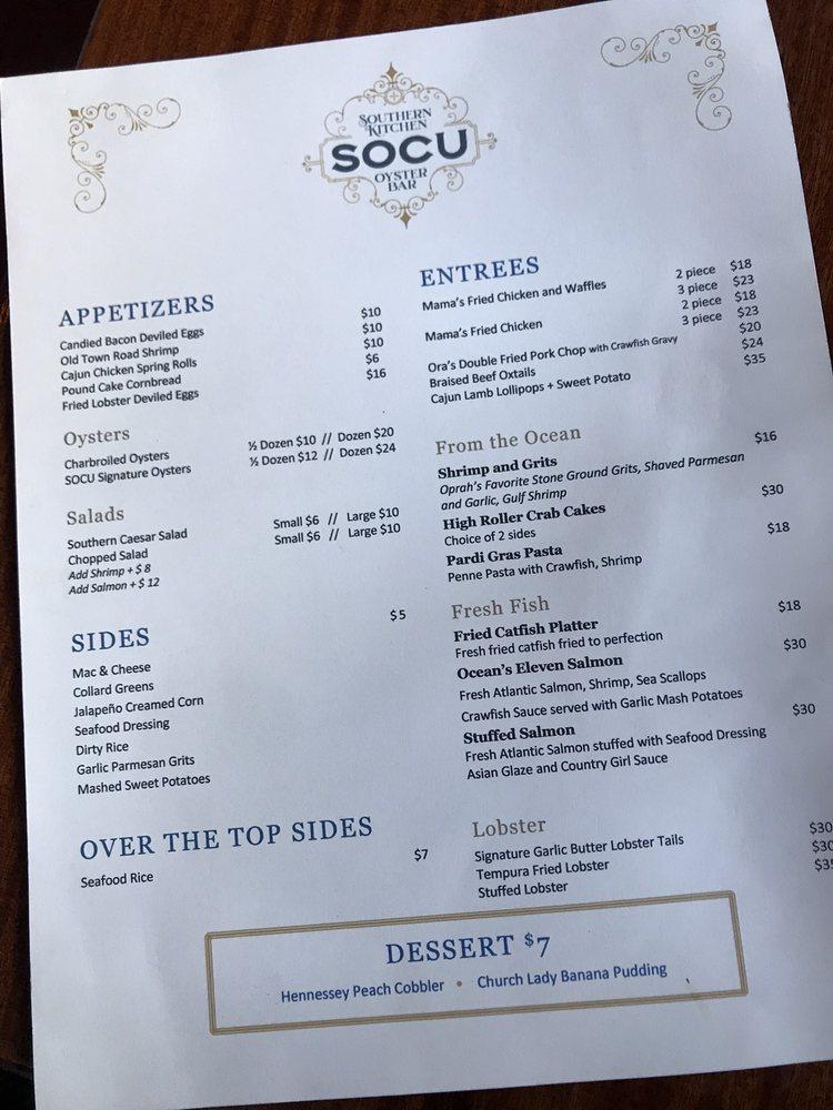 Menu at SOCU Southern Kitchen and Oyster Bar, Mobile