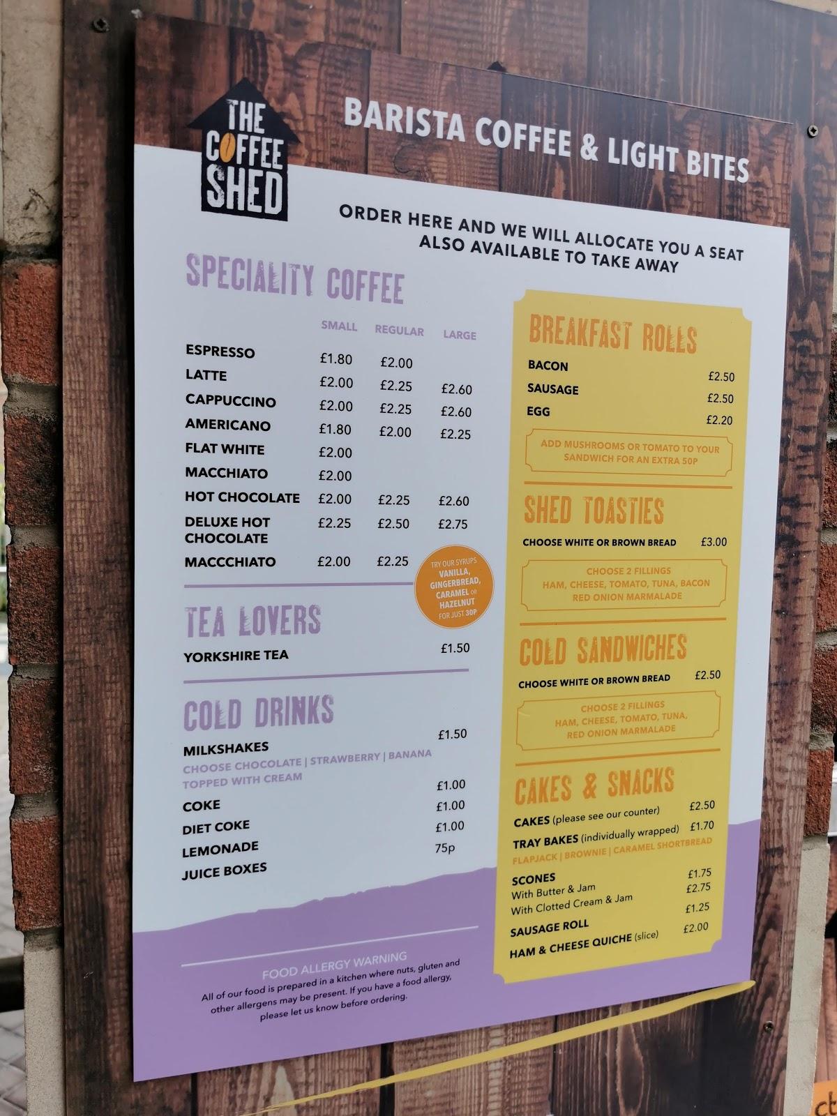 Menu at The Coffee Shed cafe, Filey