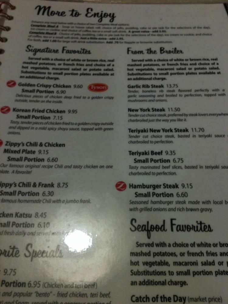 Menu at Zippy's Kapolei fast food, Kapolei