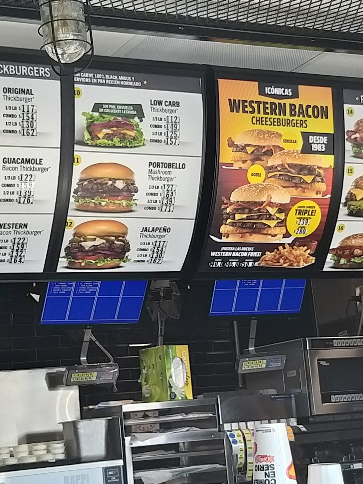 Menu at Carls' Jr. restaurant, Kanasín