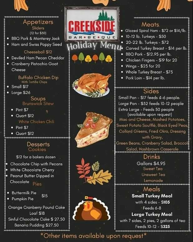 Menu at Creekside Bar-be-que, Anderson