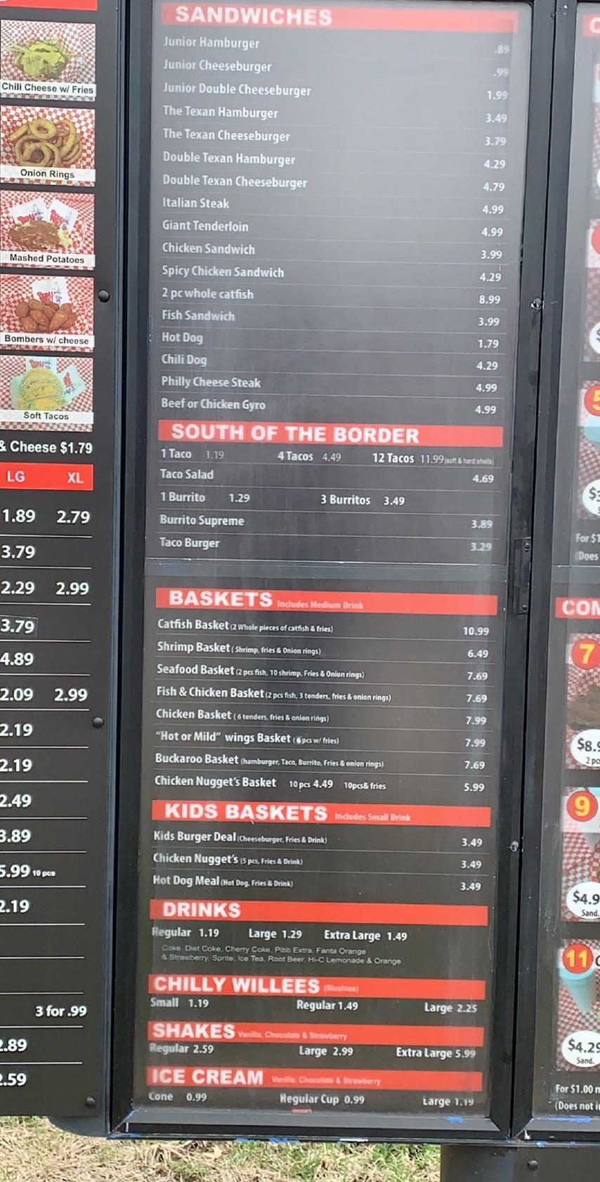 Menu at Texas Toms fast food, Kansas City, NE Parvin Rd #2050