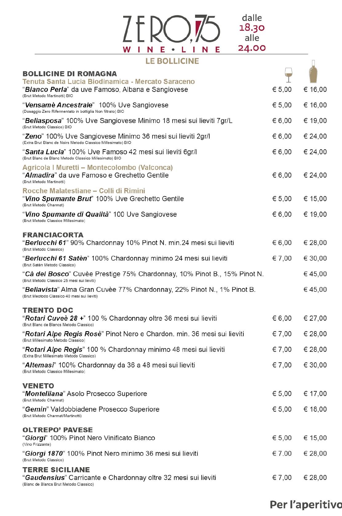 Menu at ZERO,75 - WINE & COFFEE pub & bar, Riccione