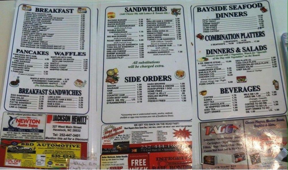 Menu at Bayside Restaurant, Havelock