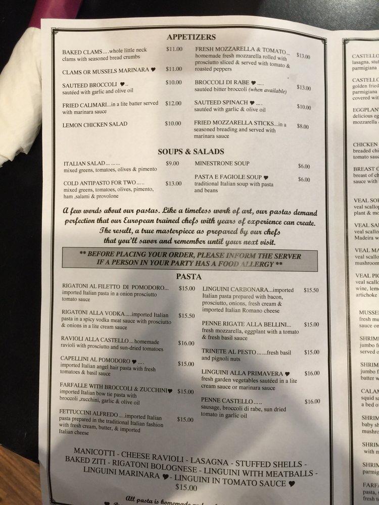 Menu at Cafe Castello, Bellport