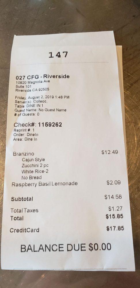 Menu at California Fish Grill restaurant, Riverside, Magnolia Ave Suite 101