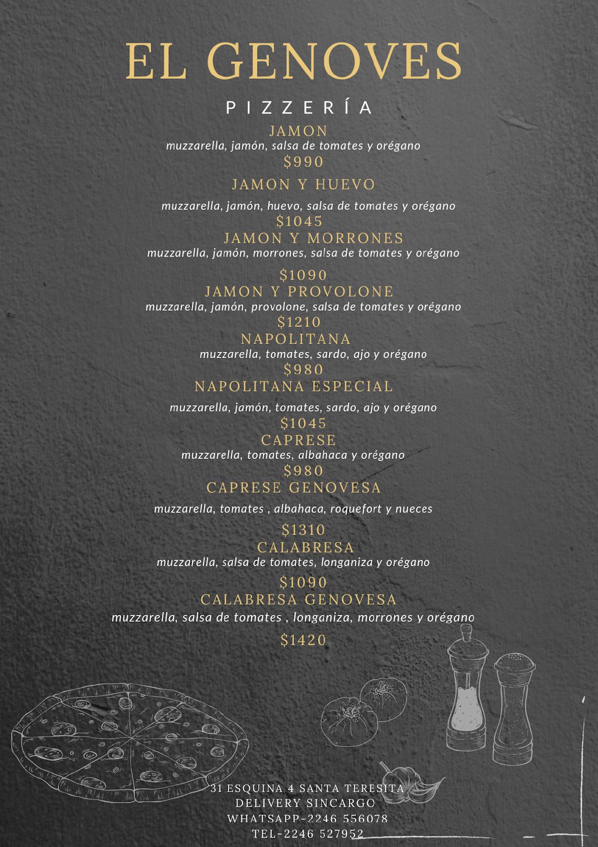 Menu at El Genovés restaurant, Santa Teresita