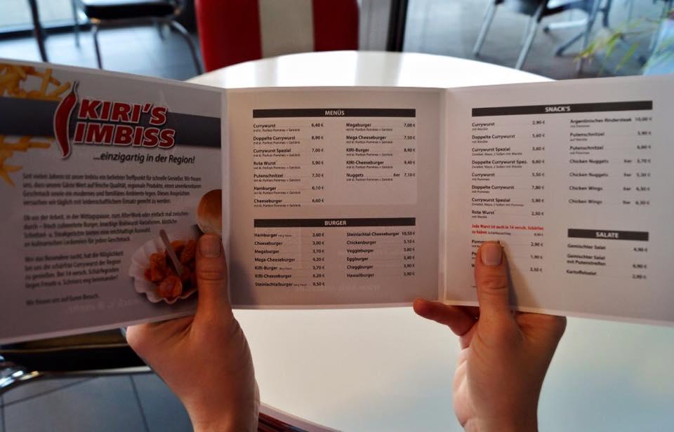 Menu at Kiri's Imbiss pub & bar, Mössingen