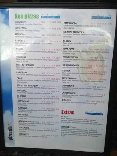 Menu au ETCETERA ETC... RISTORANTE restaurant, Blainville