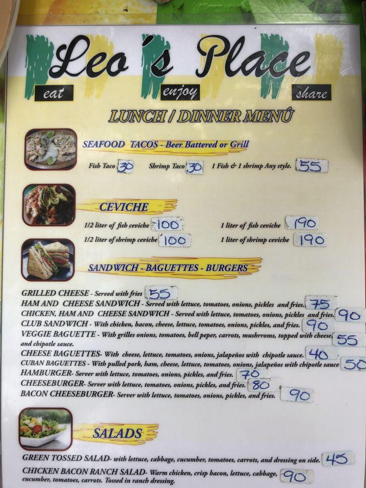 Menu at Leo's Place restaurant, Bucerías