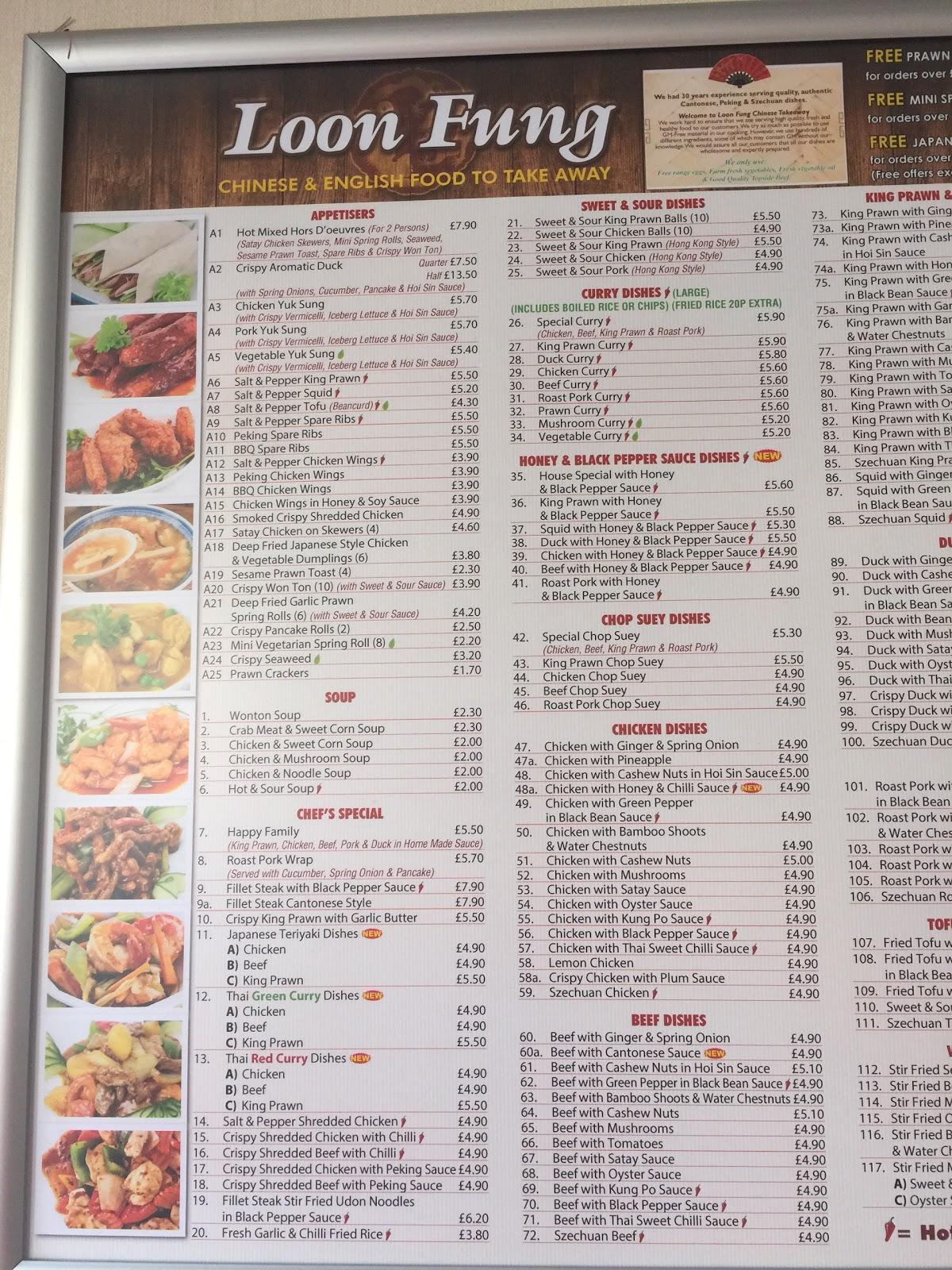 Menu at Loon Fung restaurant, Stourbridge