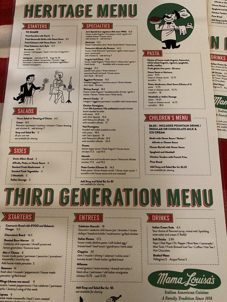 Menu at Mama Louisa's Italian Restaurant & Catering, Tucson, S Craycroft Rd