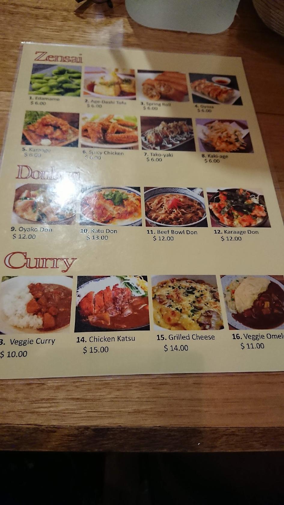 Menu at Megumi Japanese Restaurant, Surfers Paradise