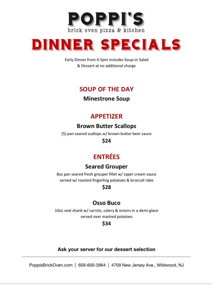 Menu at Poppi's Brick Oven Pizza & Kitchen pizzeria, Wildwood