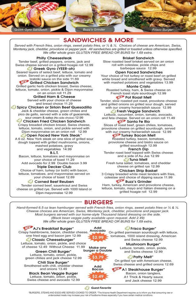Menu at Sally B's Cafe, Prescott Valley