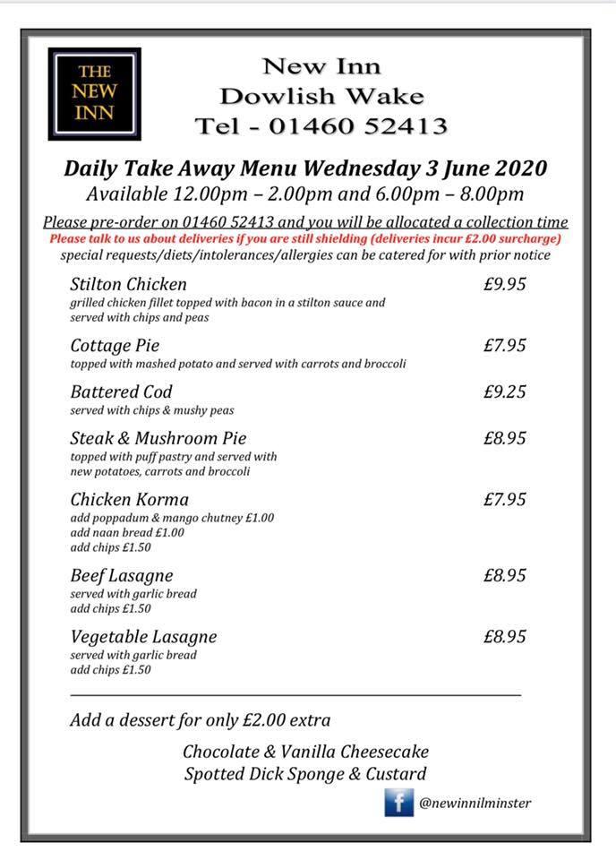 Menu at The New Inn pub & bar, Ilminster