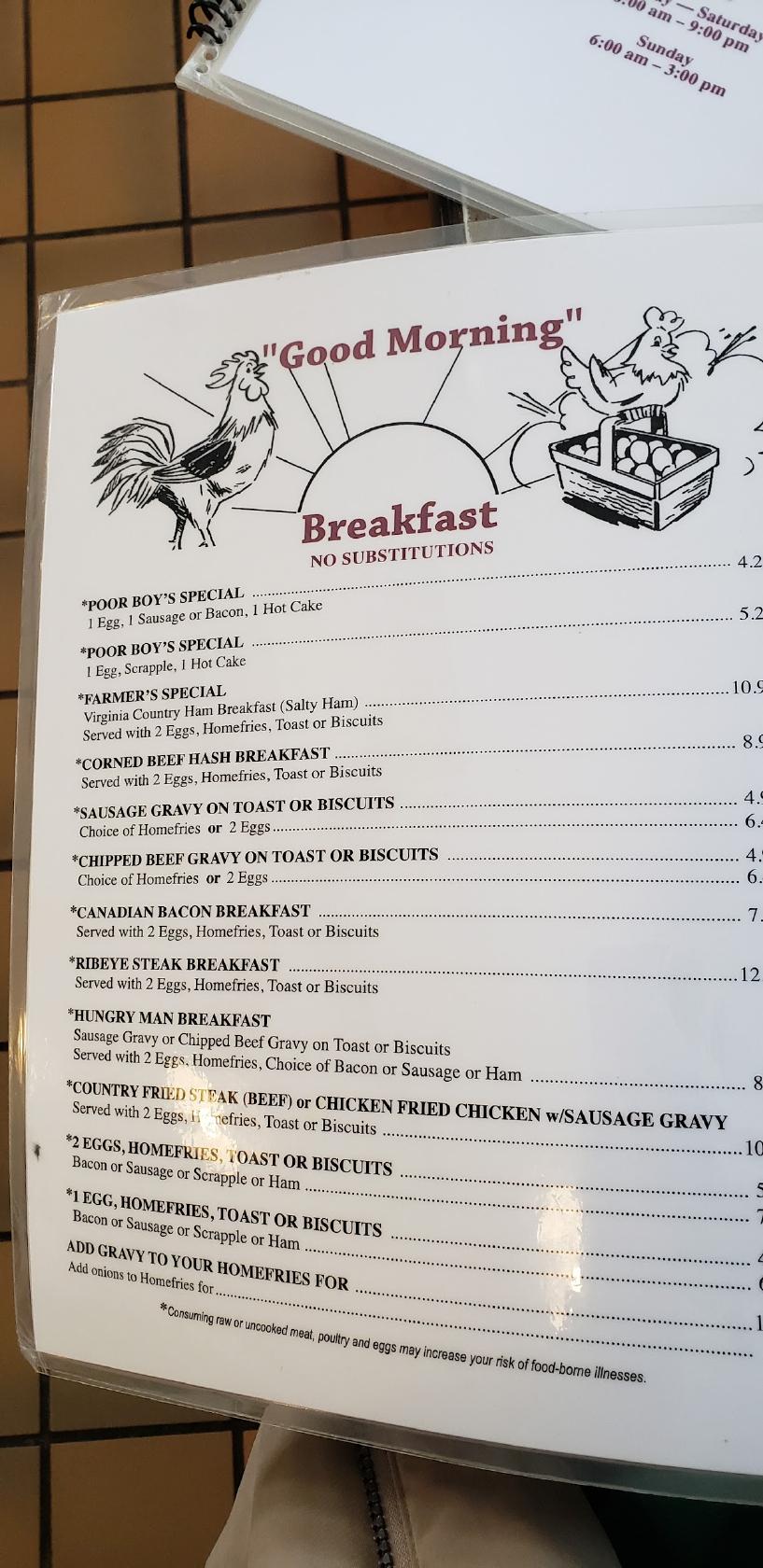 Menu at Yorkshire Restaurant, Manassas