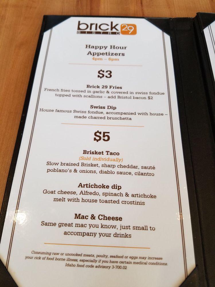 Menu at Brick 29 Bistro pub & bar, Nampa