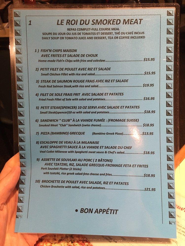 Carta del restaurante Le Roi du Smoked Meat, Montréal