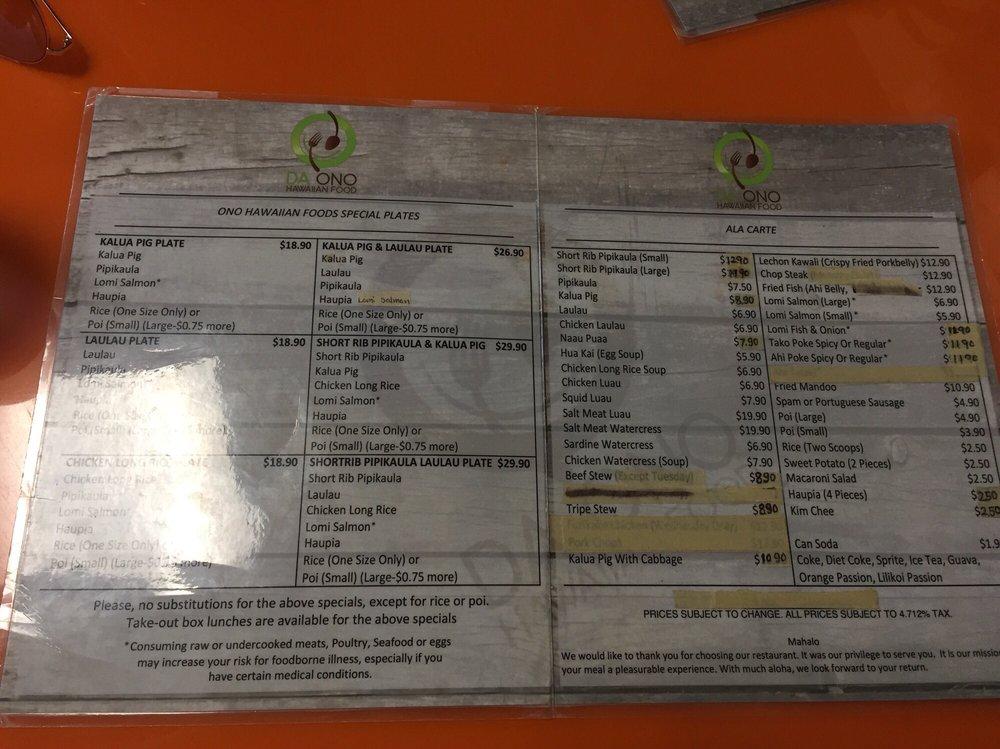 Menu at Maguro Spot restaurant, Honolulu