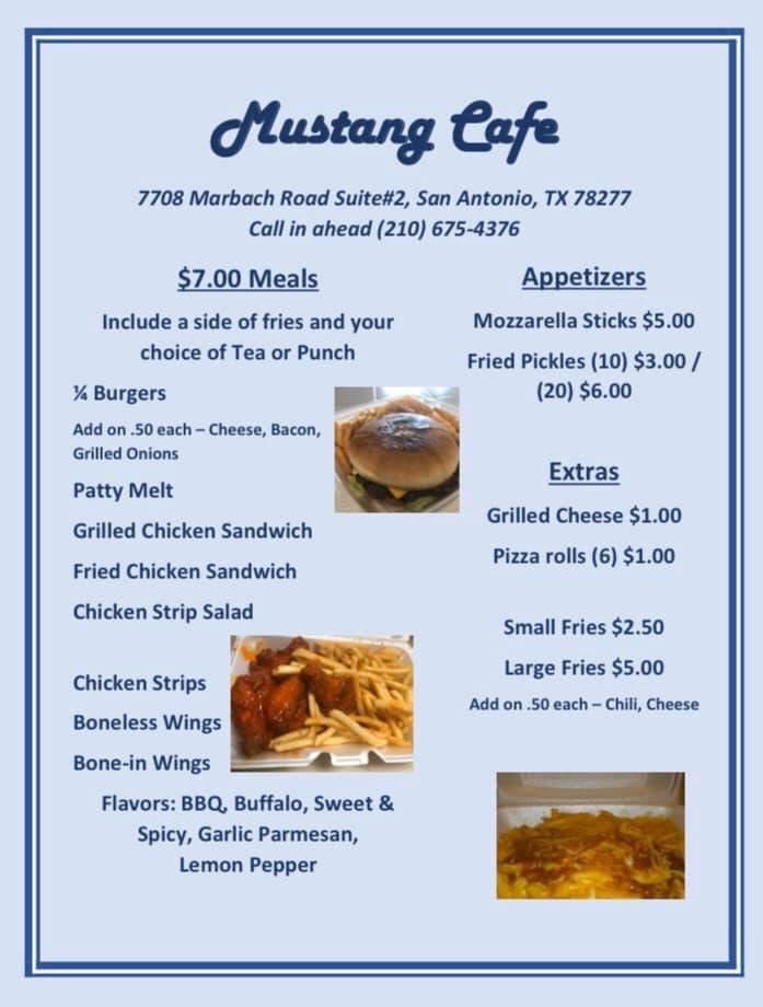 Menu at Mustang Cafe, San Antonio