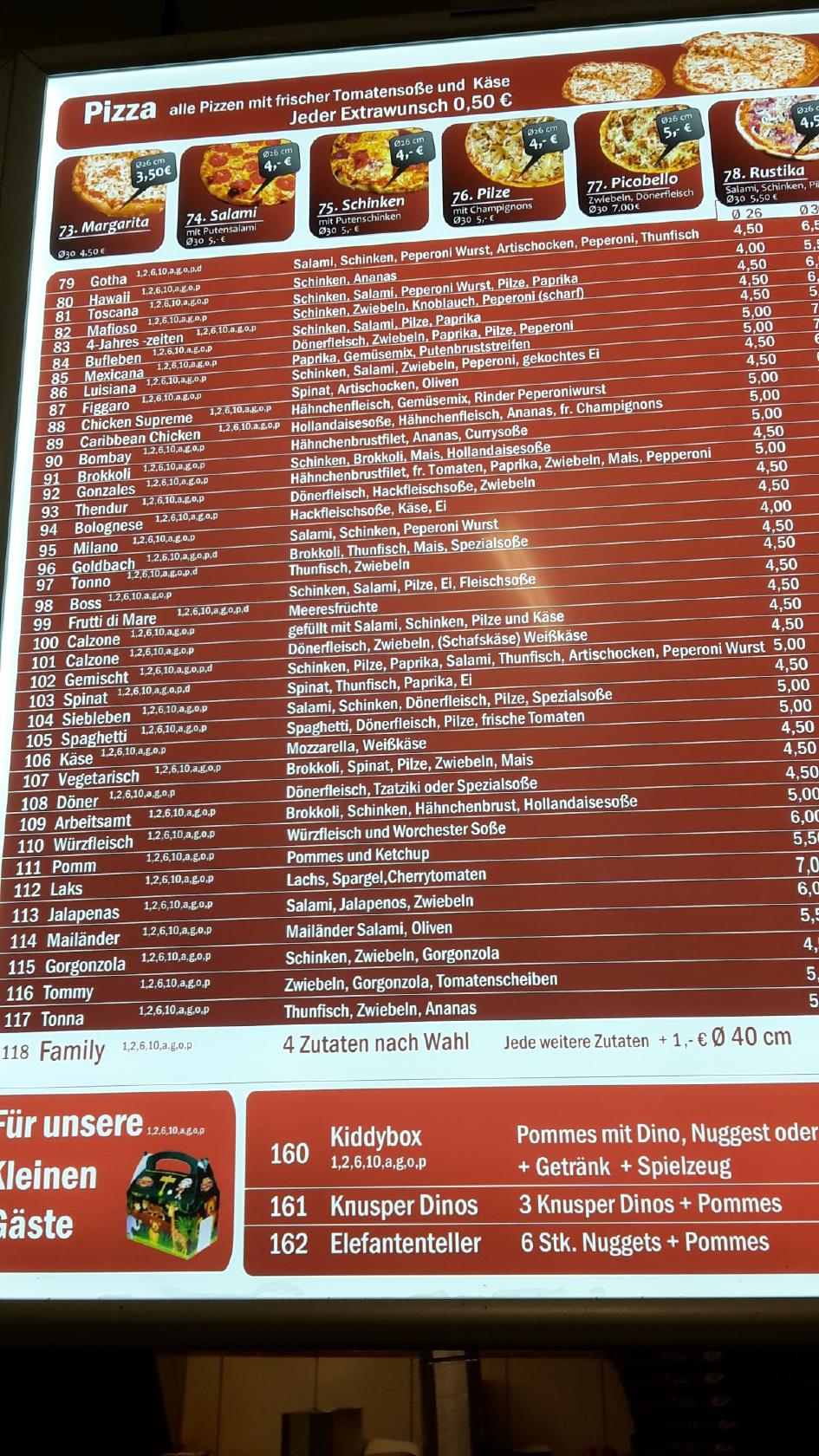 Menu at Picobello restaurant, Gotha