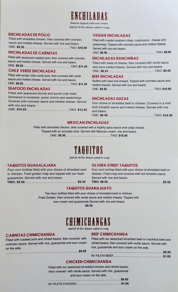 Menu at Ranch Enchilada restaurant, Yorba Linda, Valley View Ave
