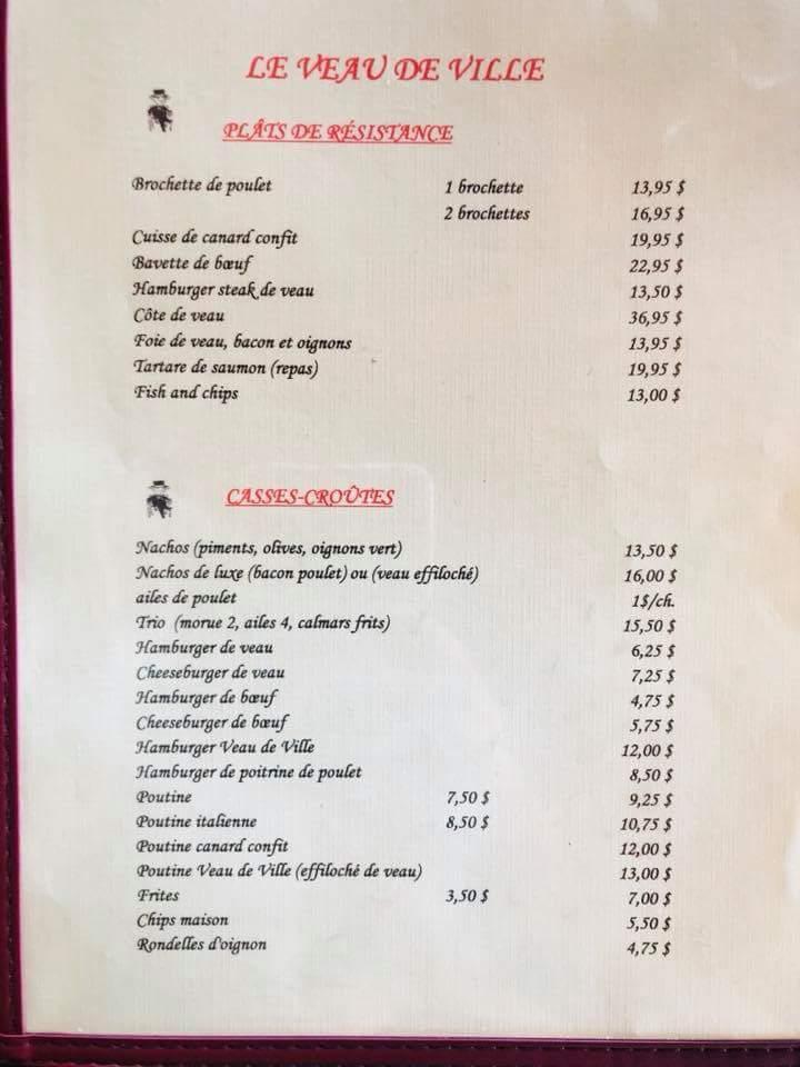 Menu au Le Veau De Ville restaurant, Saint-Sulpice