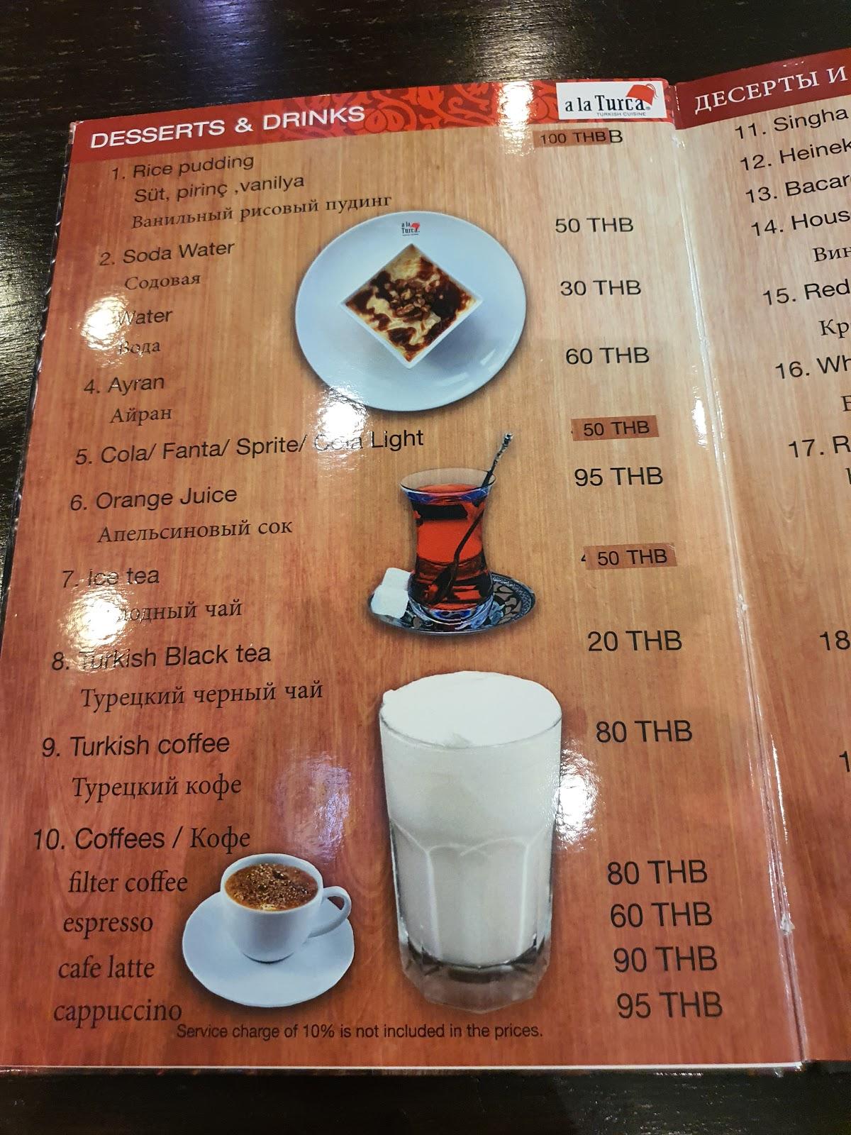 Menu at A la Turca restaurant, Pattaya City, 99/1-2 Thanon ...