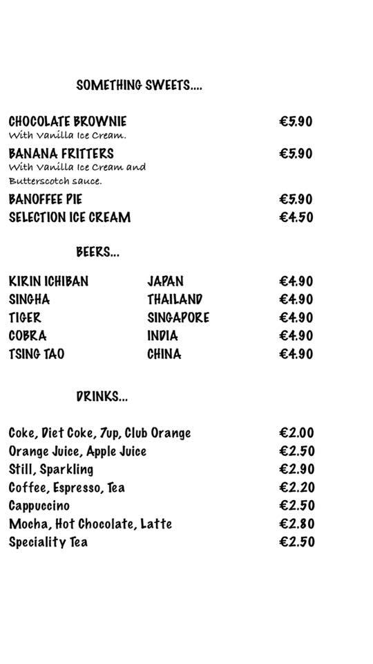 Menu at Five Spice Restaurant, Ireland