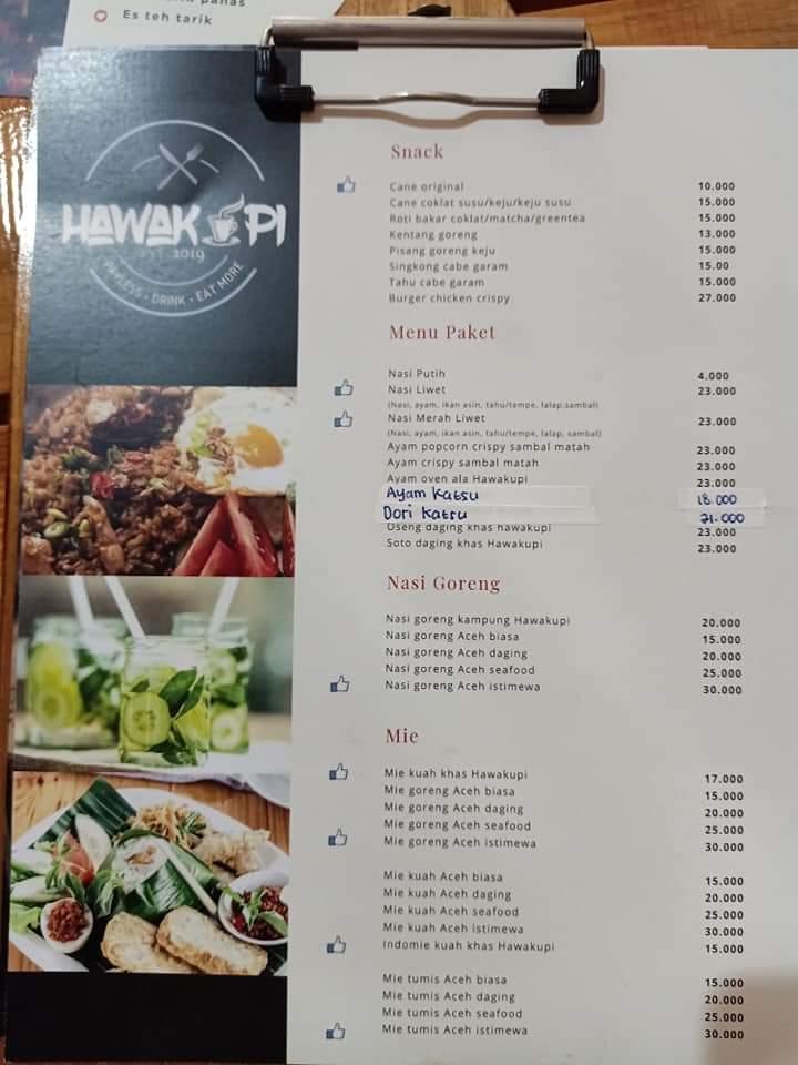 Menu at Mie Aceh Ayah - Hawakupi cafe, Bekasi Regency