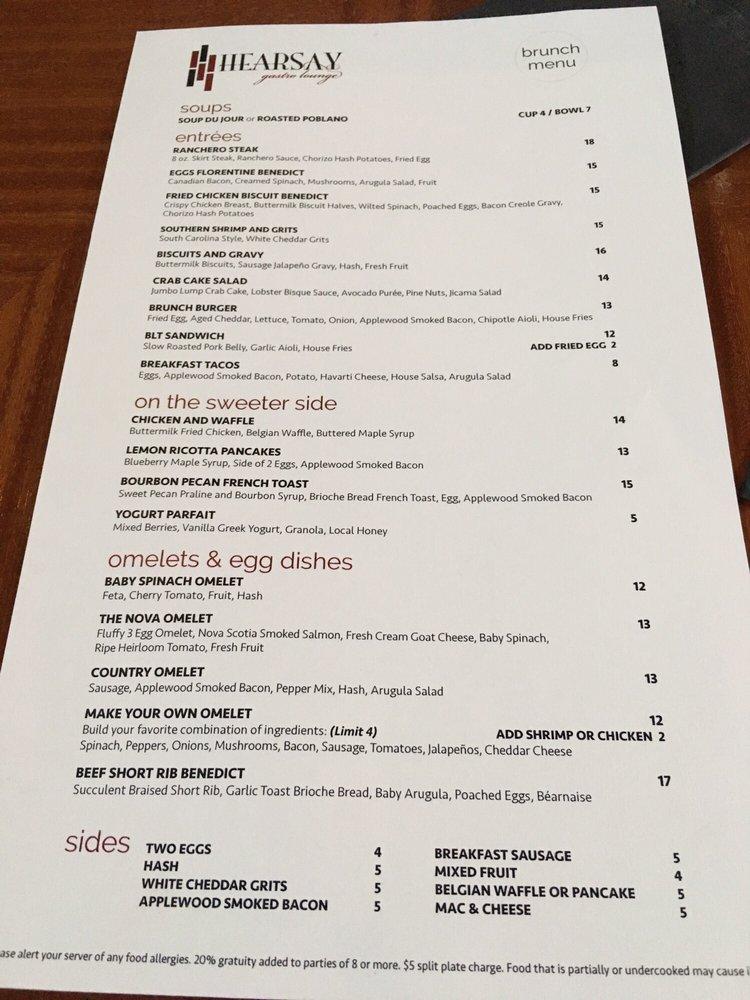 Menu at Hearsay Market Square restaurant, Houston