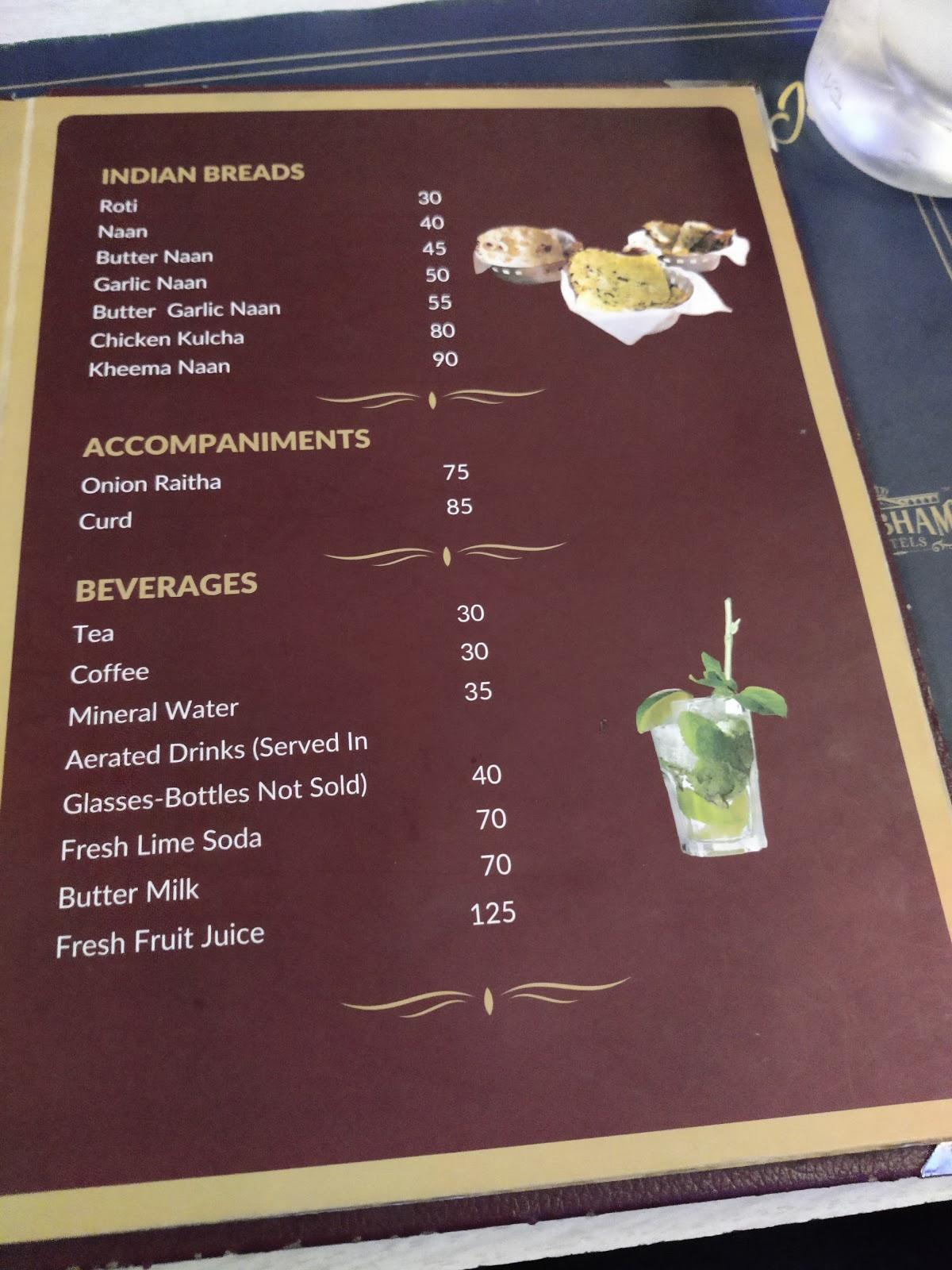 Menu at Hotel Sitara Residency Ameerpet, Hyderabad
