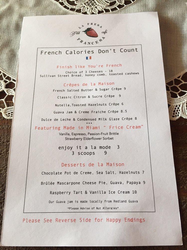 Carta del pub y bar La Fresa Francesa, Hialeah
