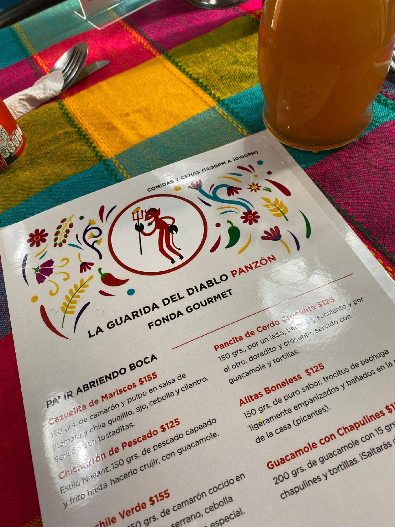 Menu at La Guarida Del Diablo Panzón restaurant, Mexico City